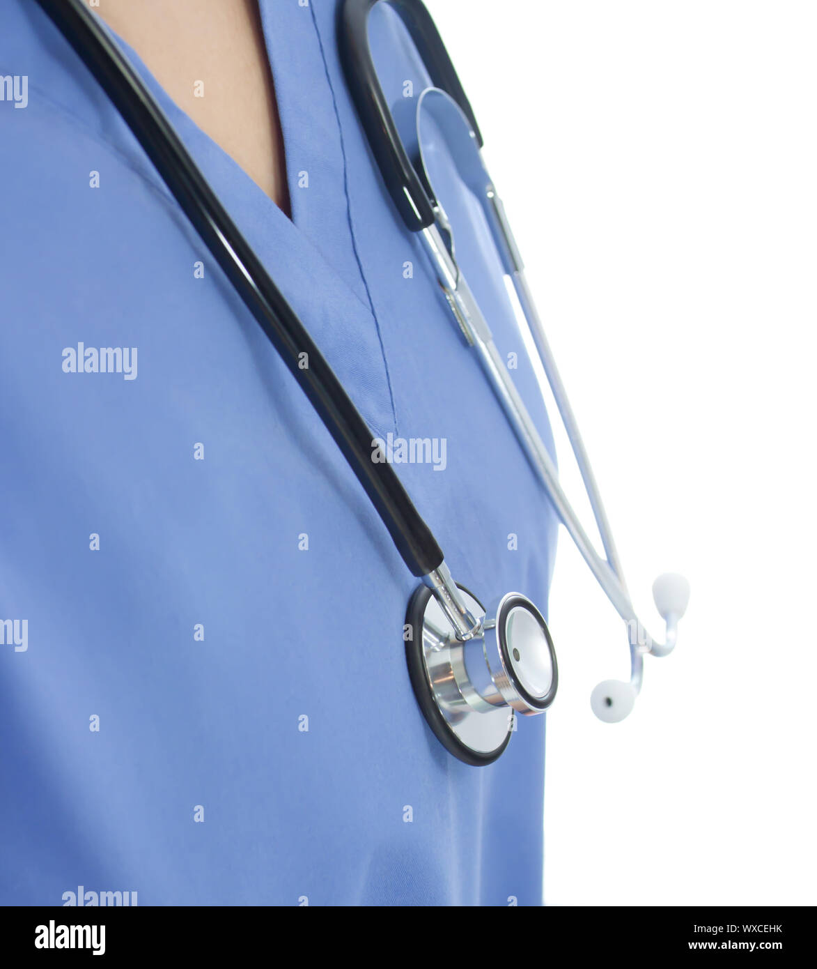 Scrub with stethoscope over white background Stock Photo - Alamy
