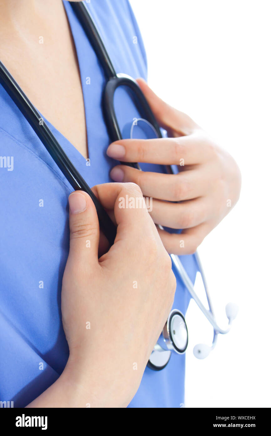 Scrub with Stethoscope over white background Stock Photo - Alamy