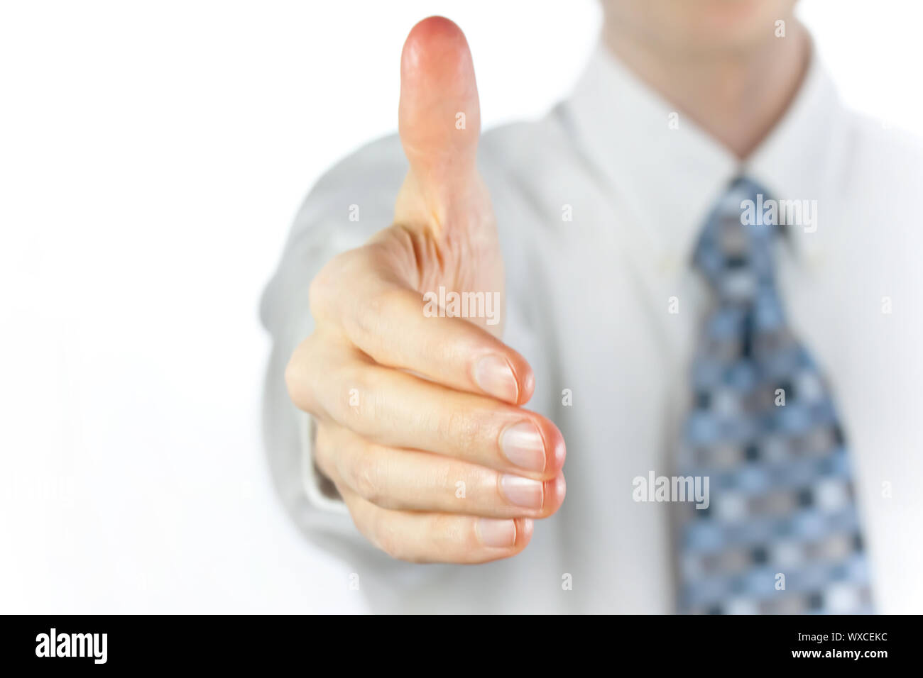 Business man extending hand to shake over white background Stock Photo ...
