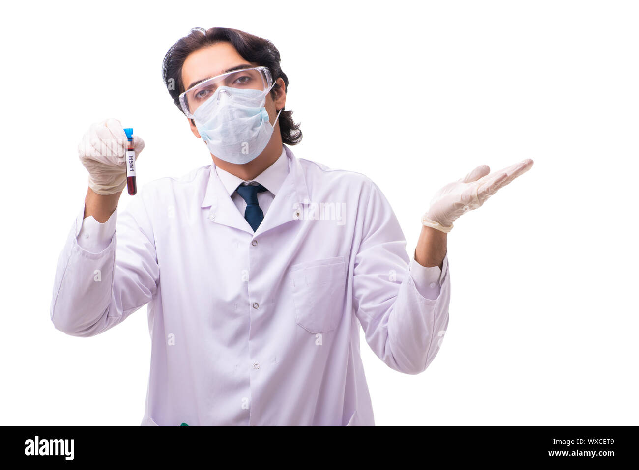 Young chemist isolated on white background Stock Photo - Alamy