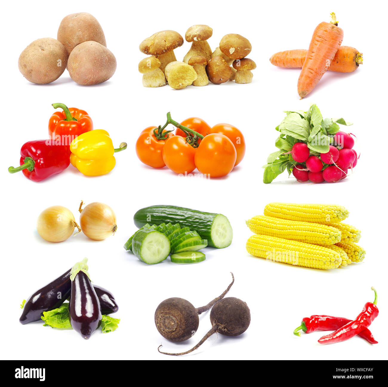 collection vegetables isolated on white background Stock Photo - Alamy