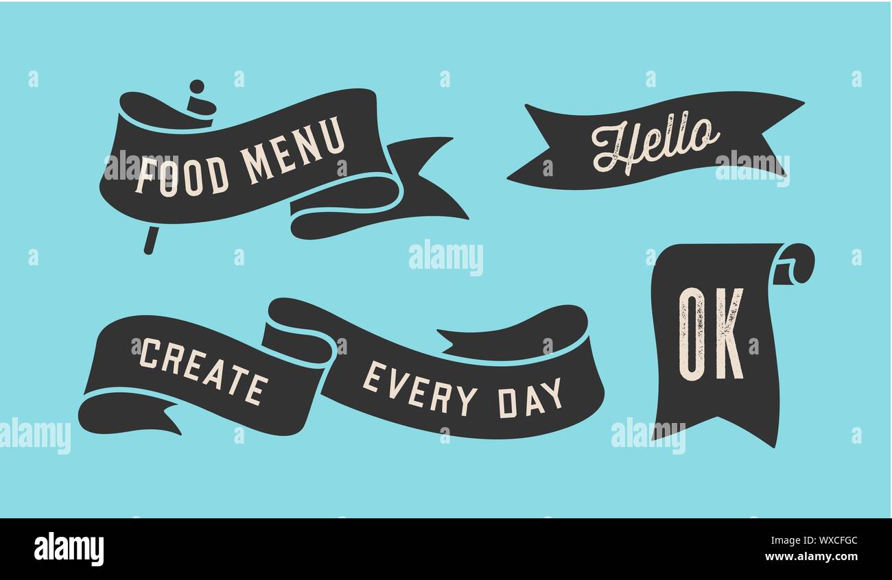 Ribbon Banner. Set of black ribbon banner with text, phrase Stock ...