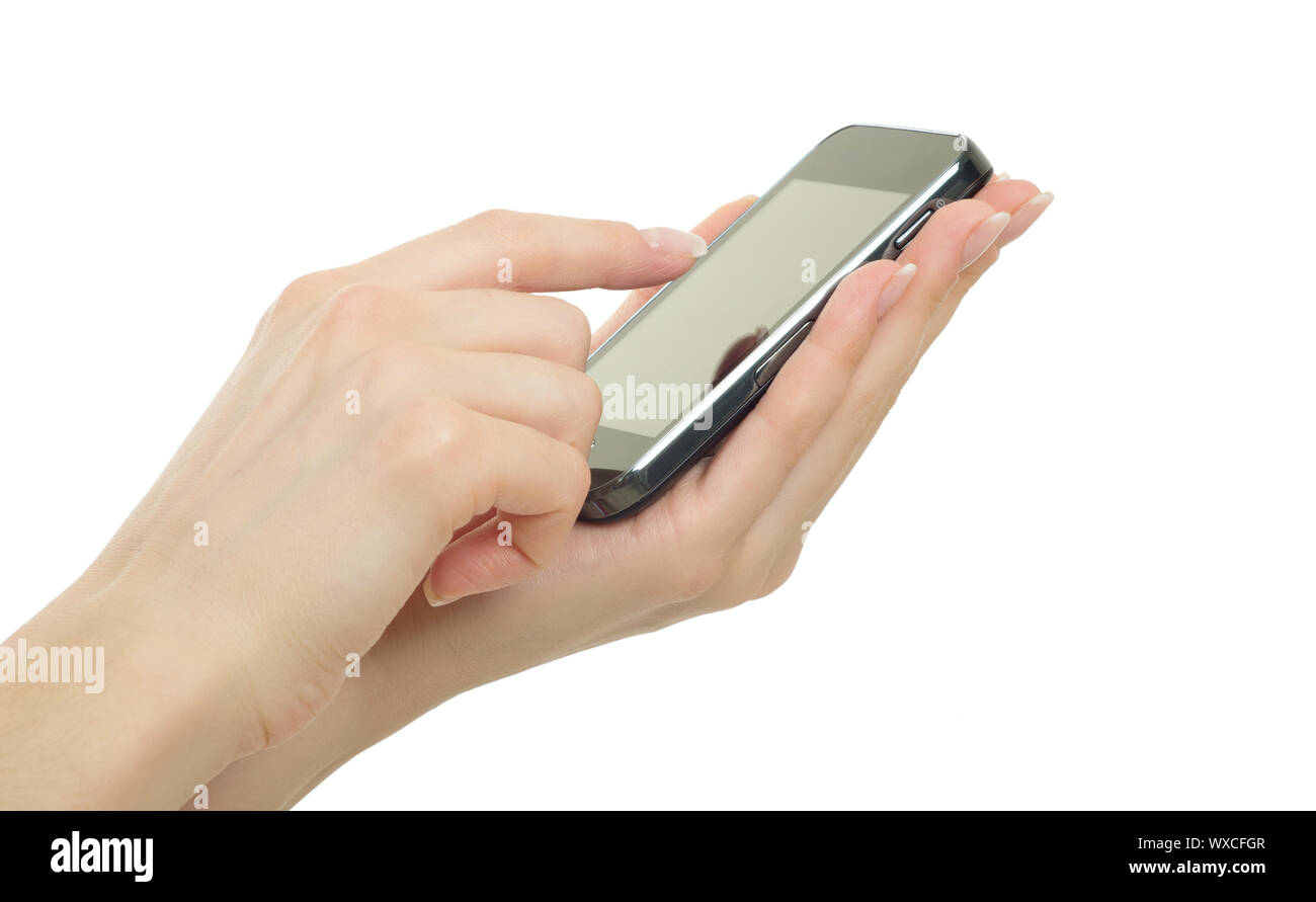 Hand holding mobile phone with blank screen Stock Photo - Alamy