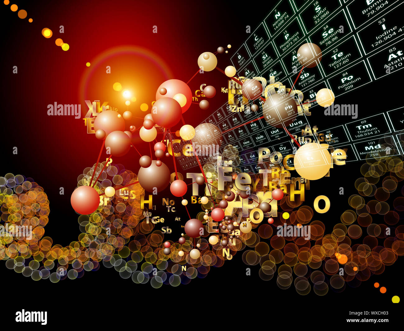 Composition of chemical icons, fractal graphics and design elements ...