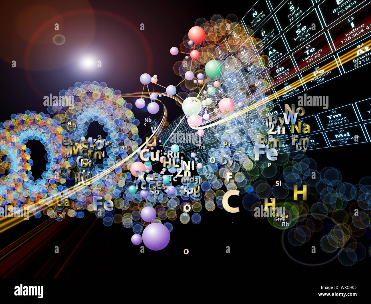 Chemical Splash series. Arrangement of chemical icons, fractal graphics ...