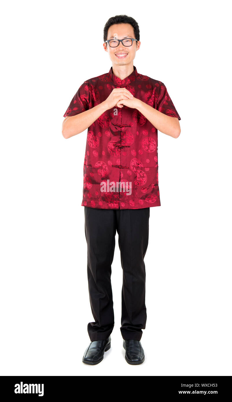 Happy Chinese new year. Asian man with gesture of congratulation Stock ...