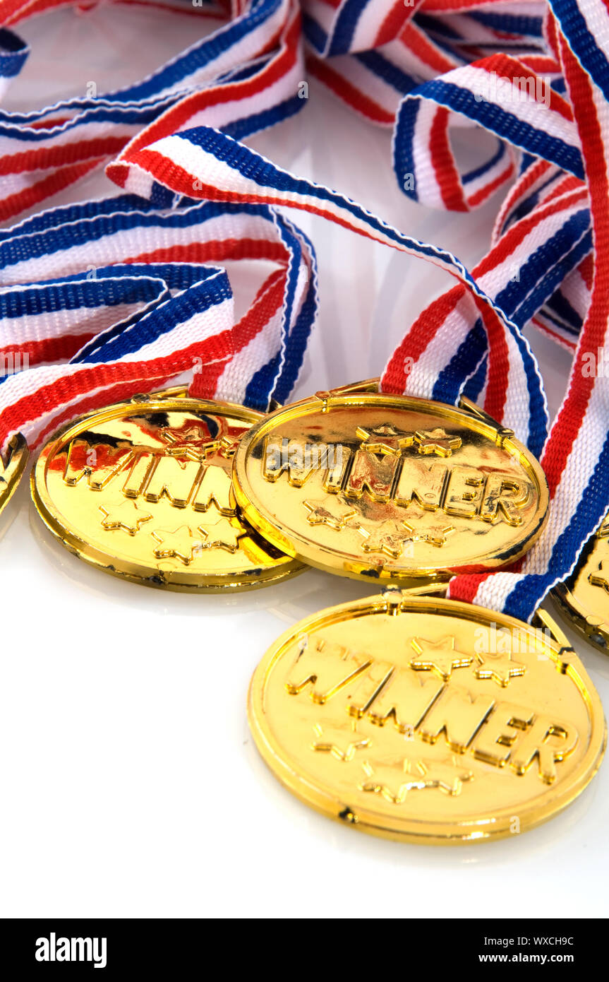 Golden medals for the winners Stock Photo - Alamy