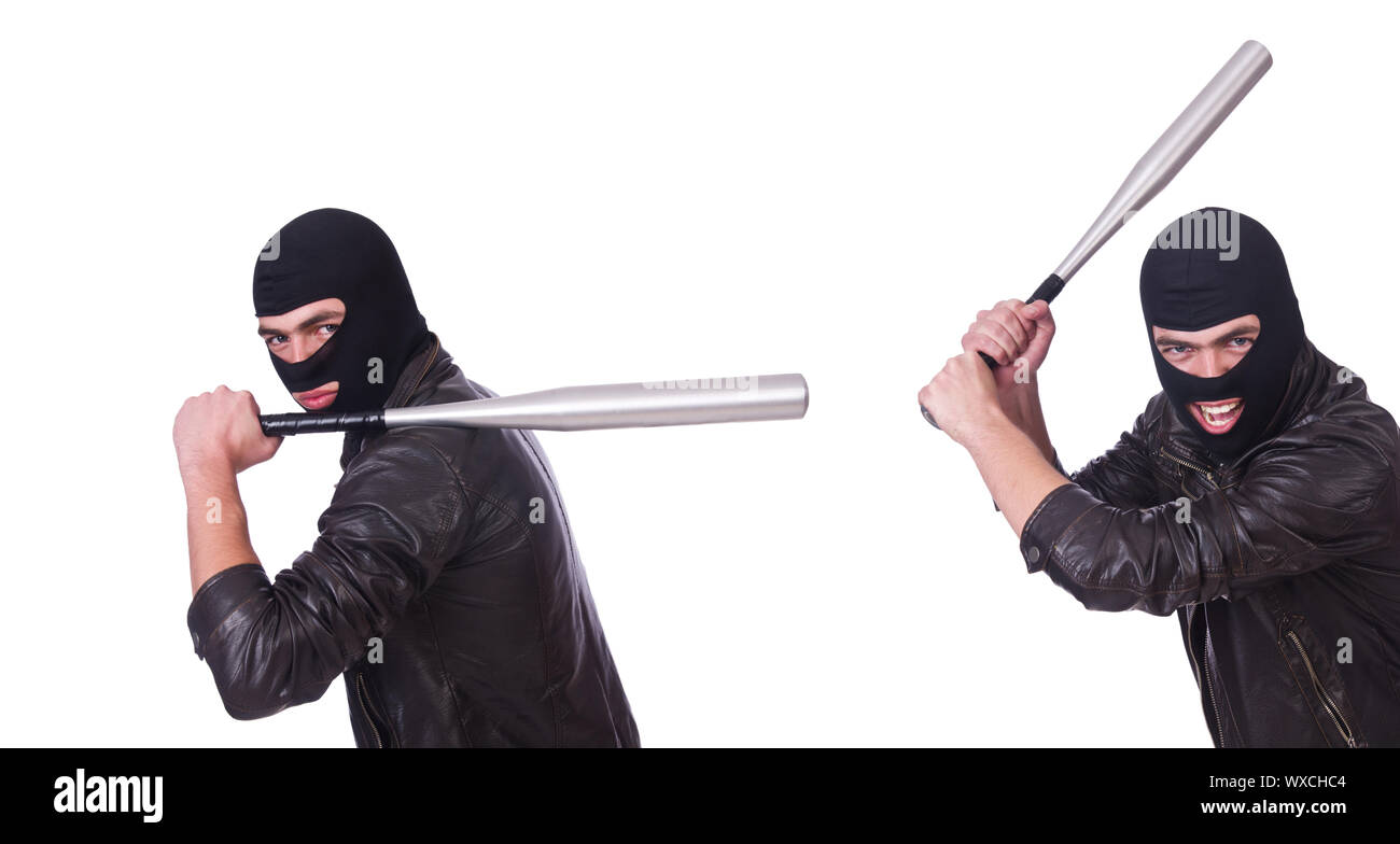 Male hooligan with bat on white Stock Photo - Alamy