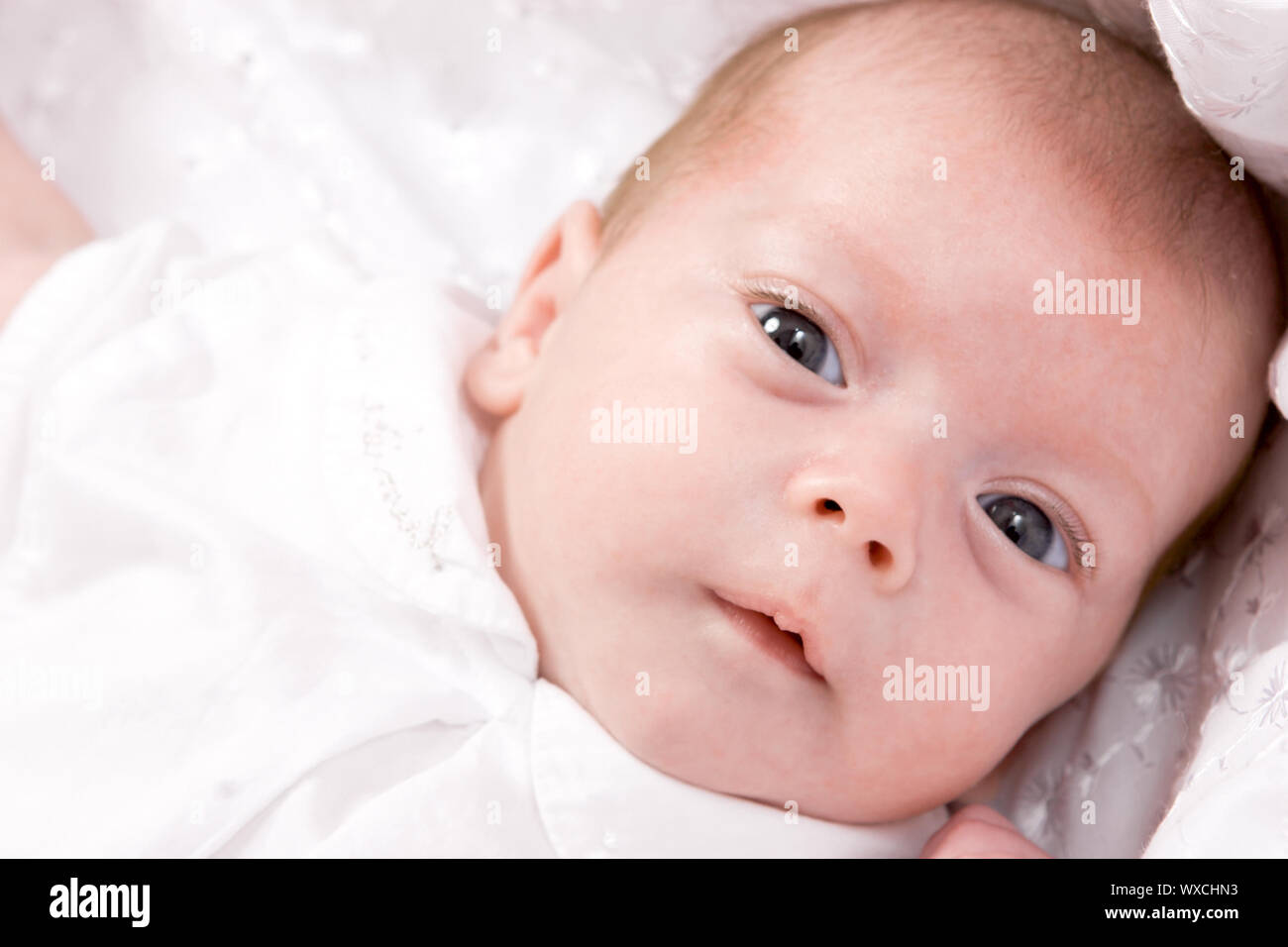 Baby girl's head in the age of one months Stock Photo - Alamy
