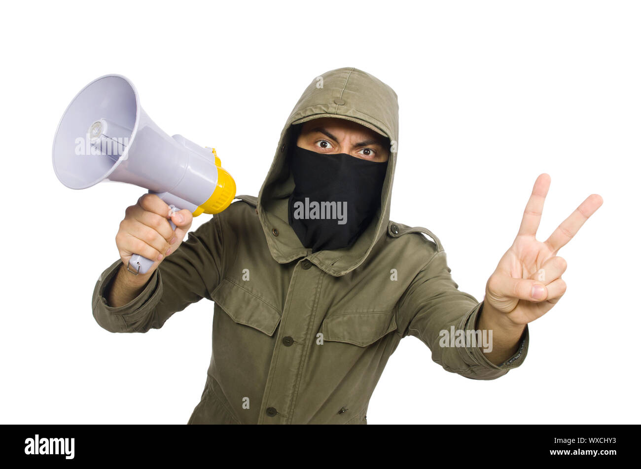Criminal wearing mask isolated on white Stock Photo - Alamy