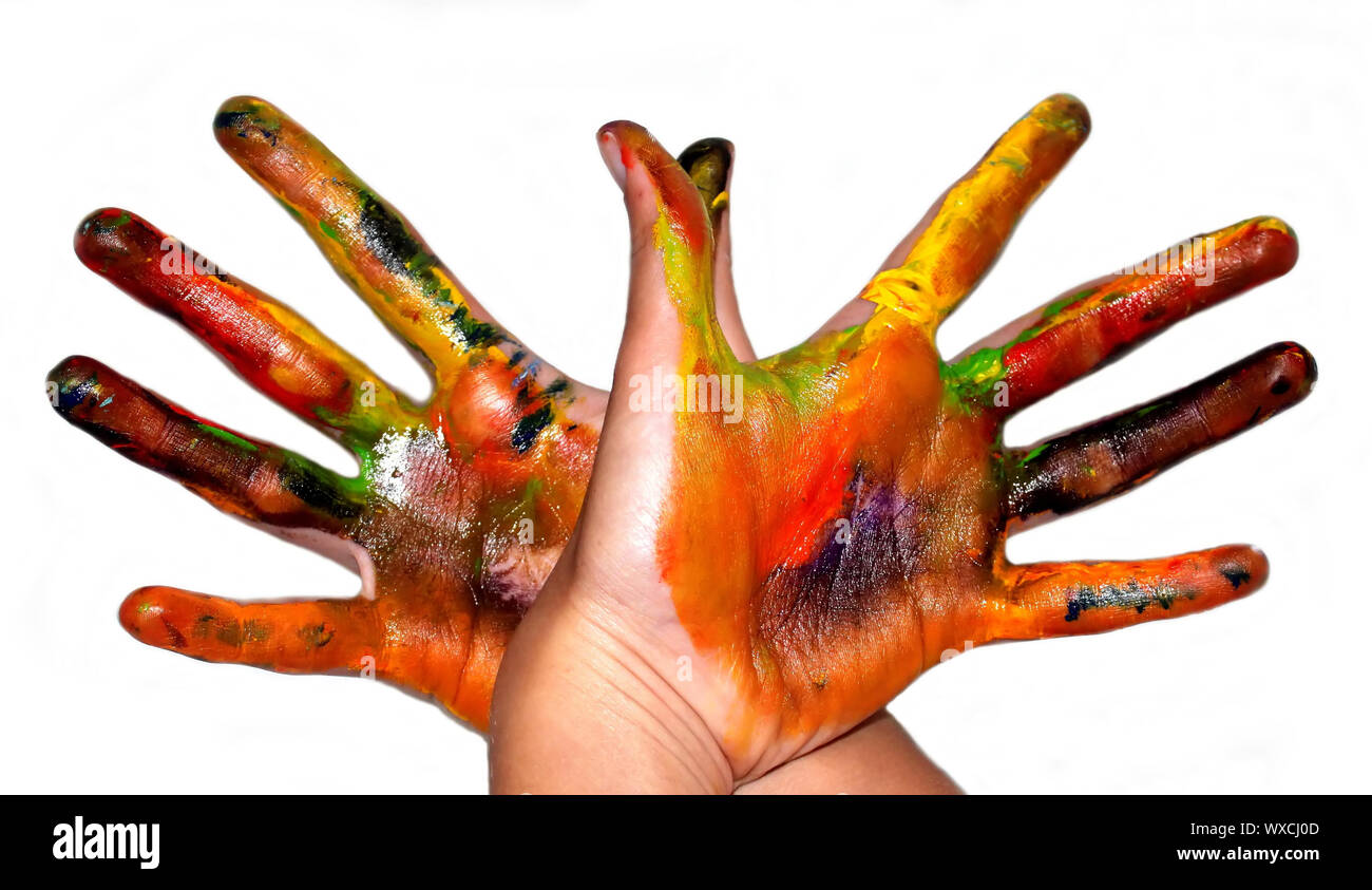 Photo of hands painted in different colors Stock Photo - Alamy