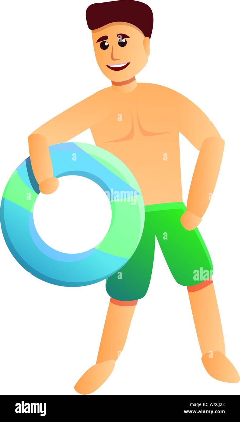 Man with colorful pool ring icon. Cartoon of man with colorful pool ...