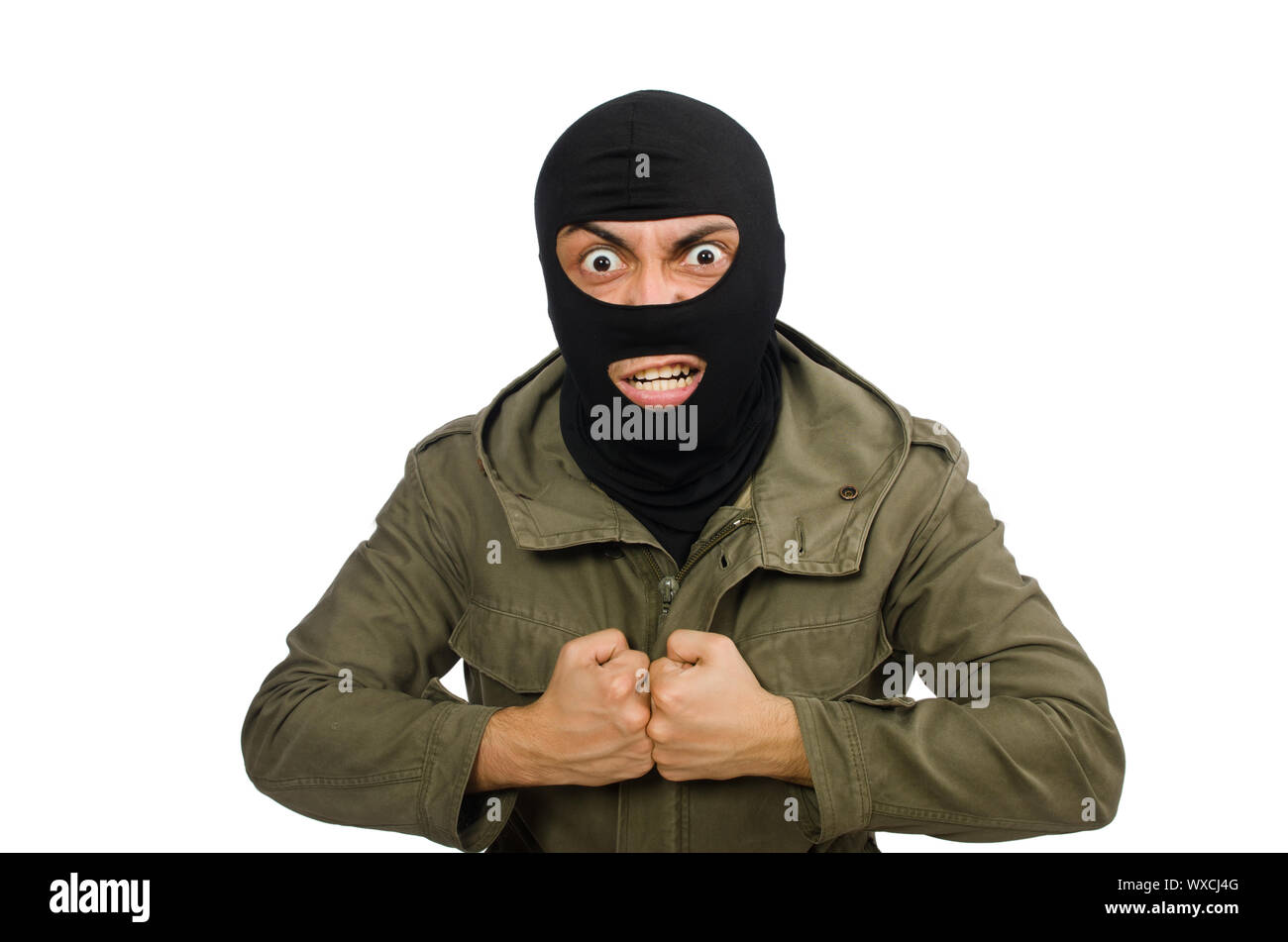 Criminal wearing mask isolated on white Stock Photo - Alamy