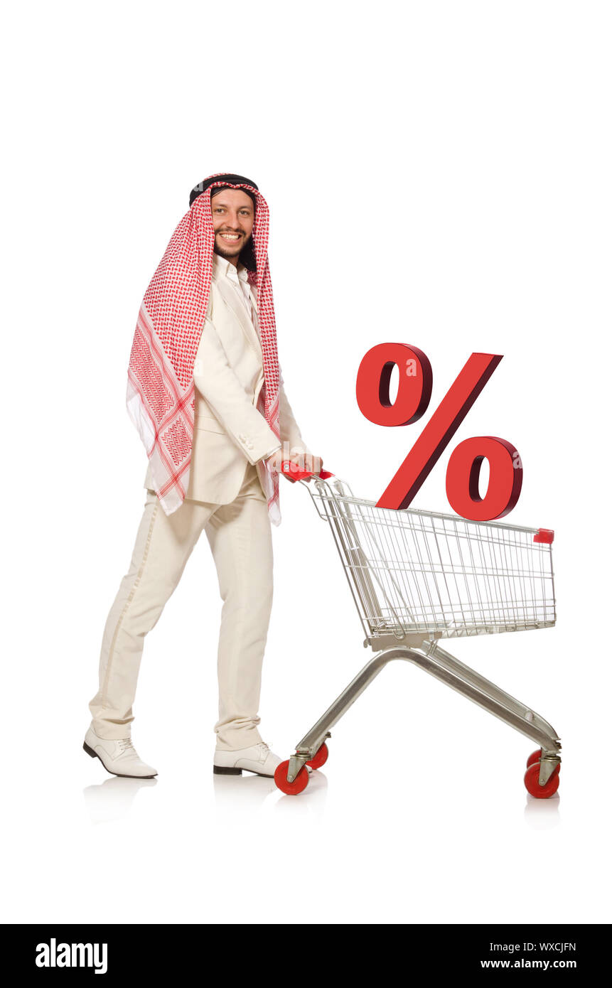 Arab man doing shopping isolated on white Stock Photo - Alamy