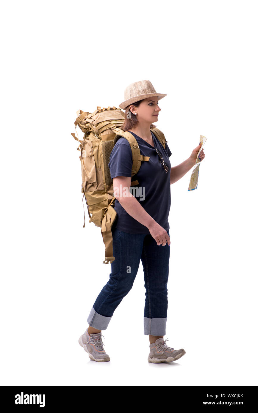 Female tourist on hiking Cut Out Stock Images & Pictures - Alamy