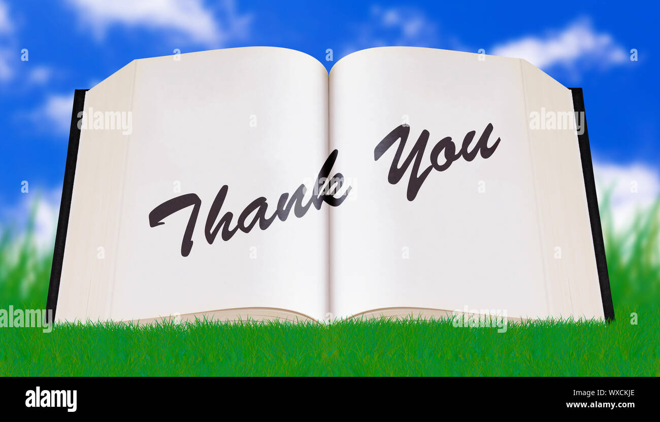 Word thank you concept on open book Stock Photo - Alamy