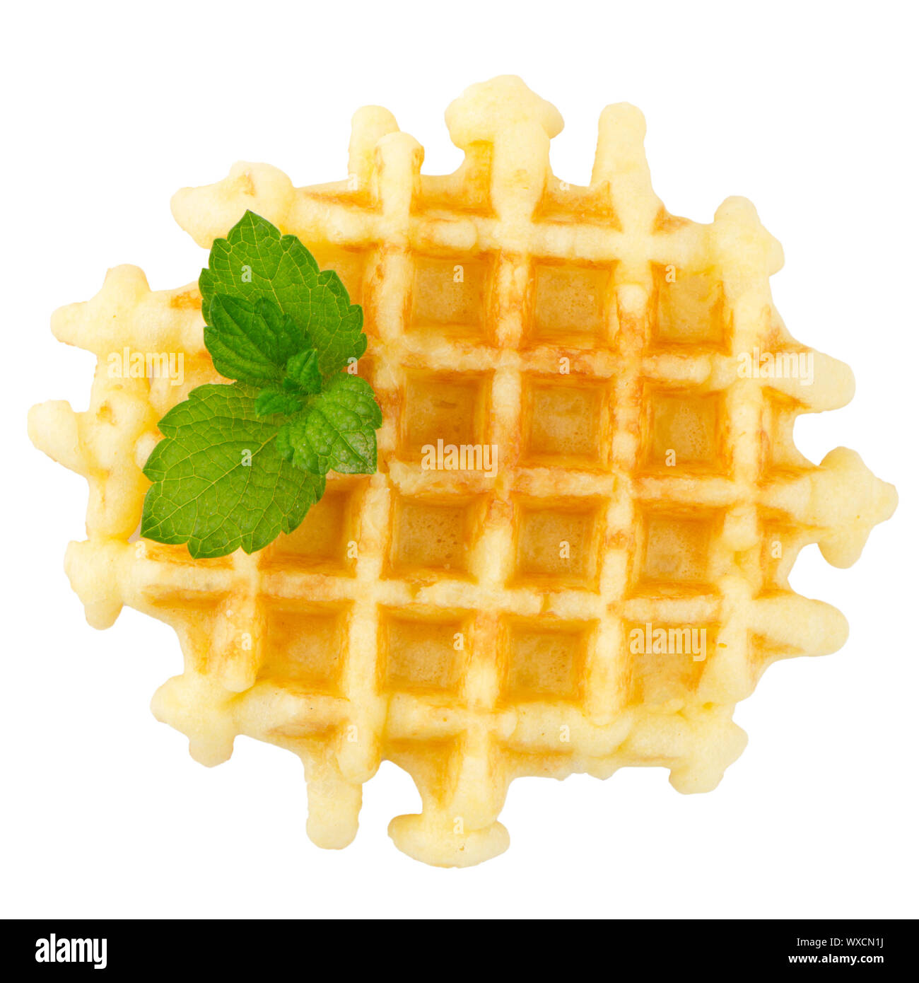Sweet waffle with mint leaves isolated on white background Stock Photo ...