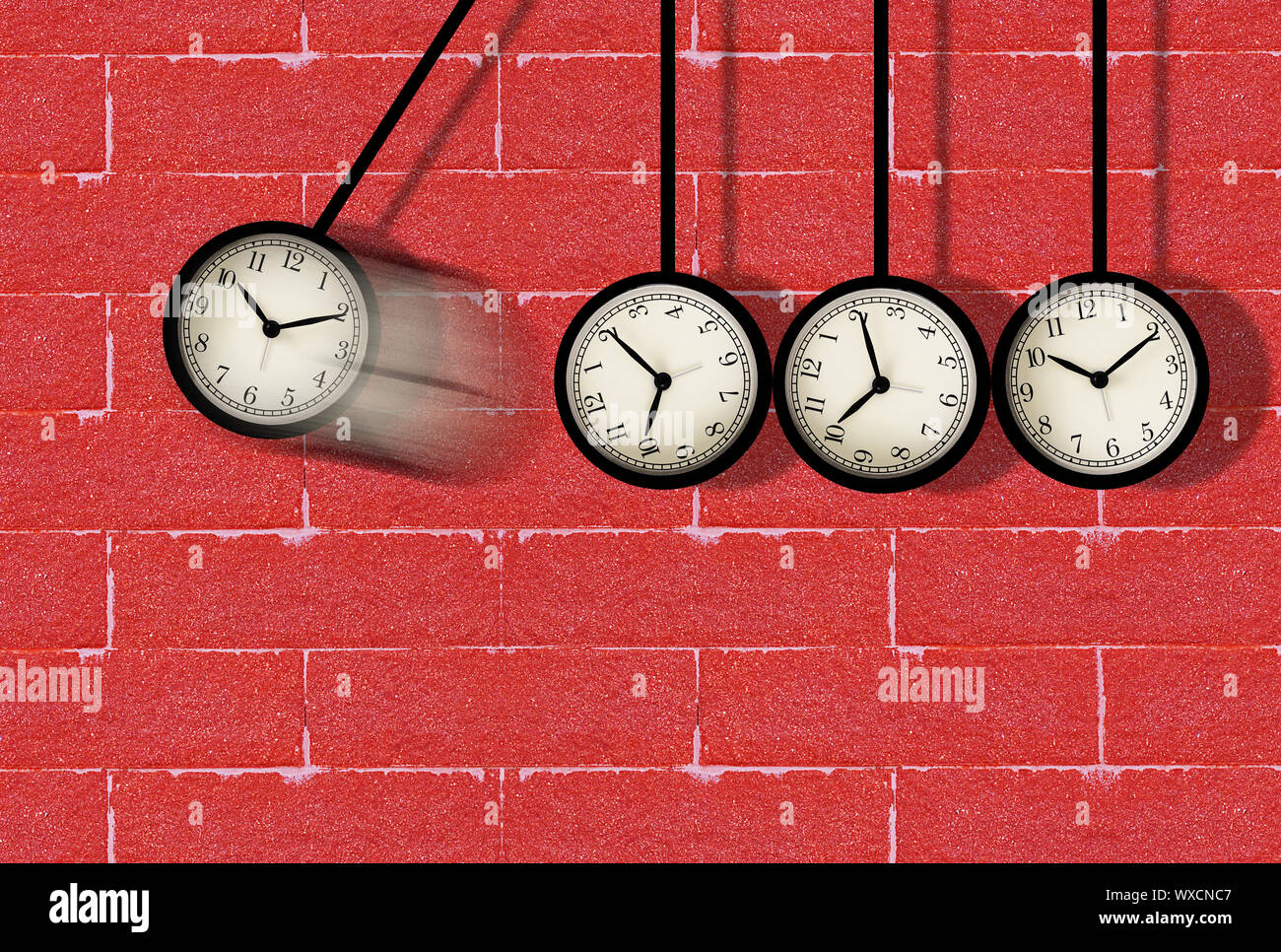 Time concept, clock moving on red brick wall Stock Photo - Alamy