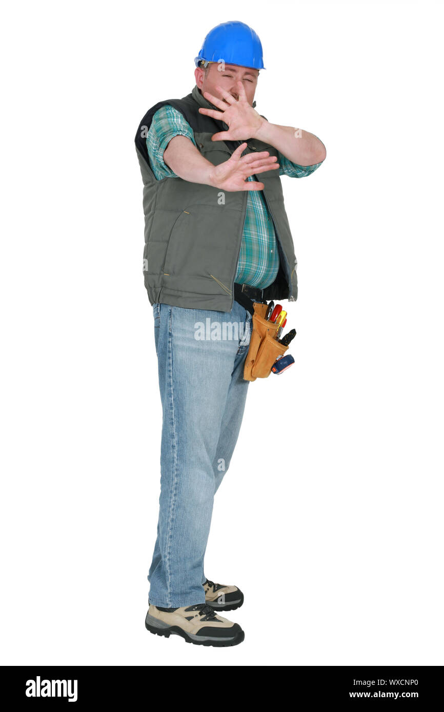 Fear shielding man face hi-res stock photography and images - Alamy