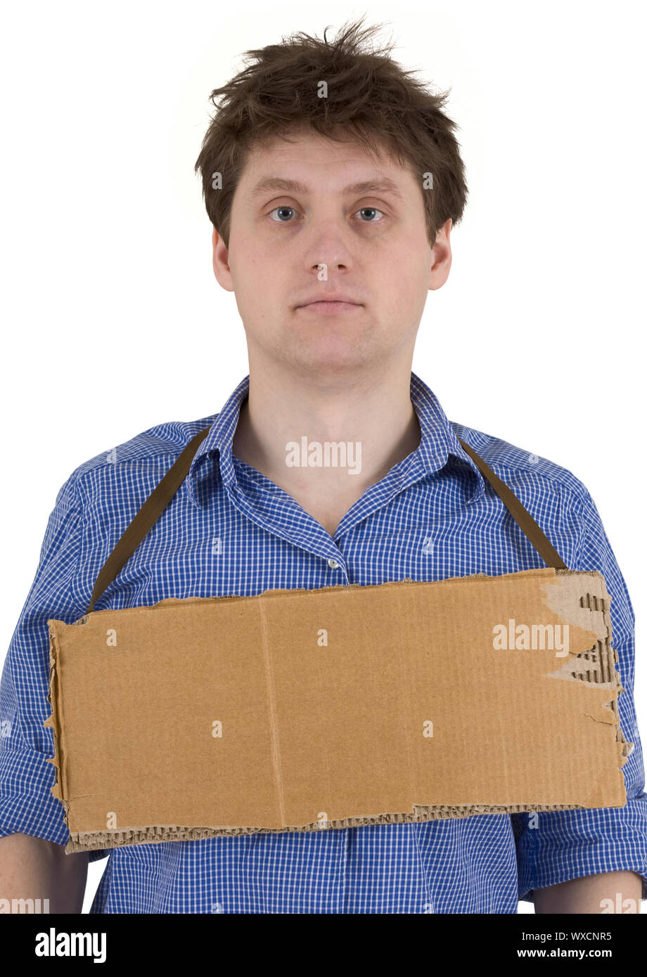 Man with carton tablet on the white background Stock Photo - Alamy