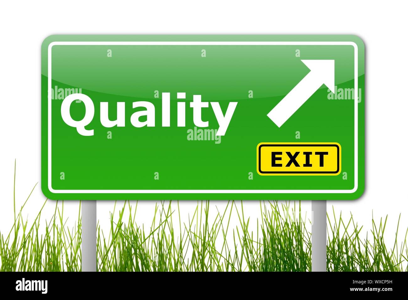 quality product concept with road sign illustration Stock Photo - Alamy