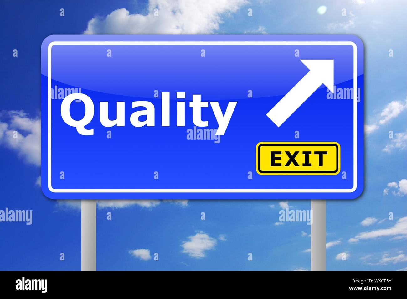 quality product concept with road sign illustration Stock Photo - Alamy