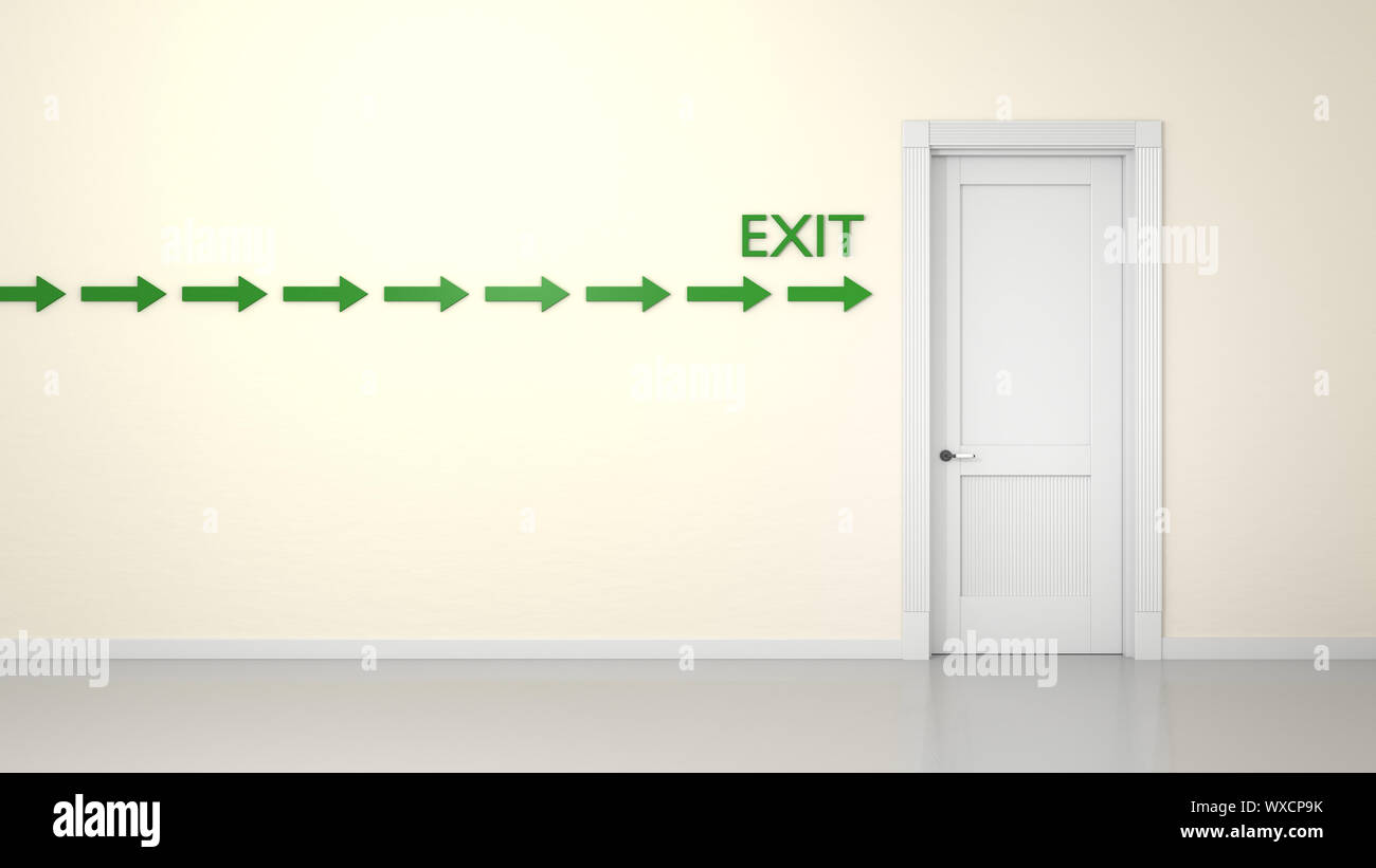 door with exit sign on the wall Stock Photo - Alamy