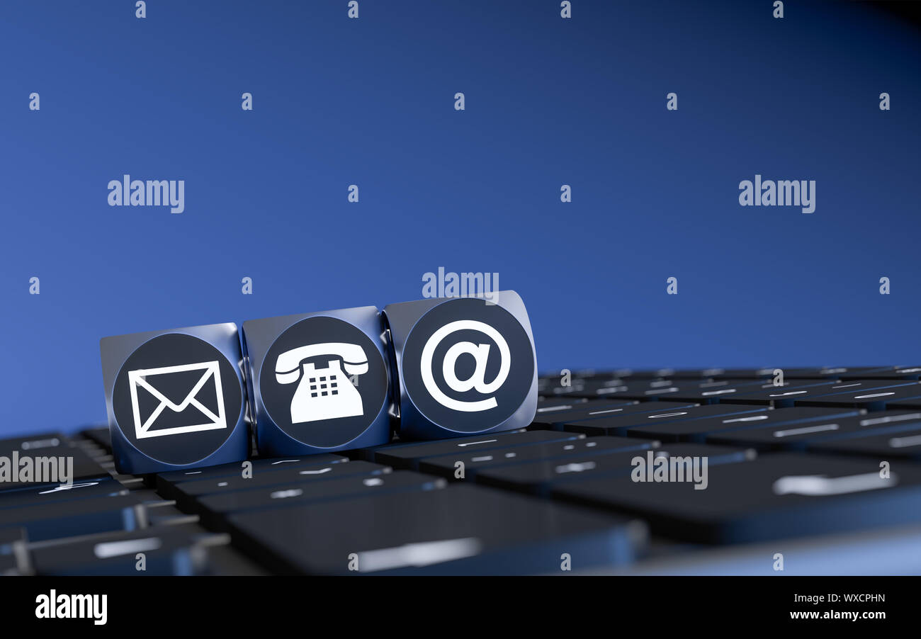 three cubes with signs for email phone and letter Stock Photo - Alamy