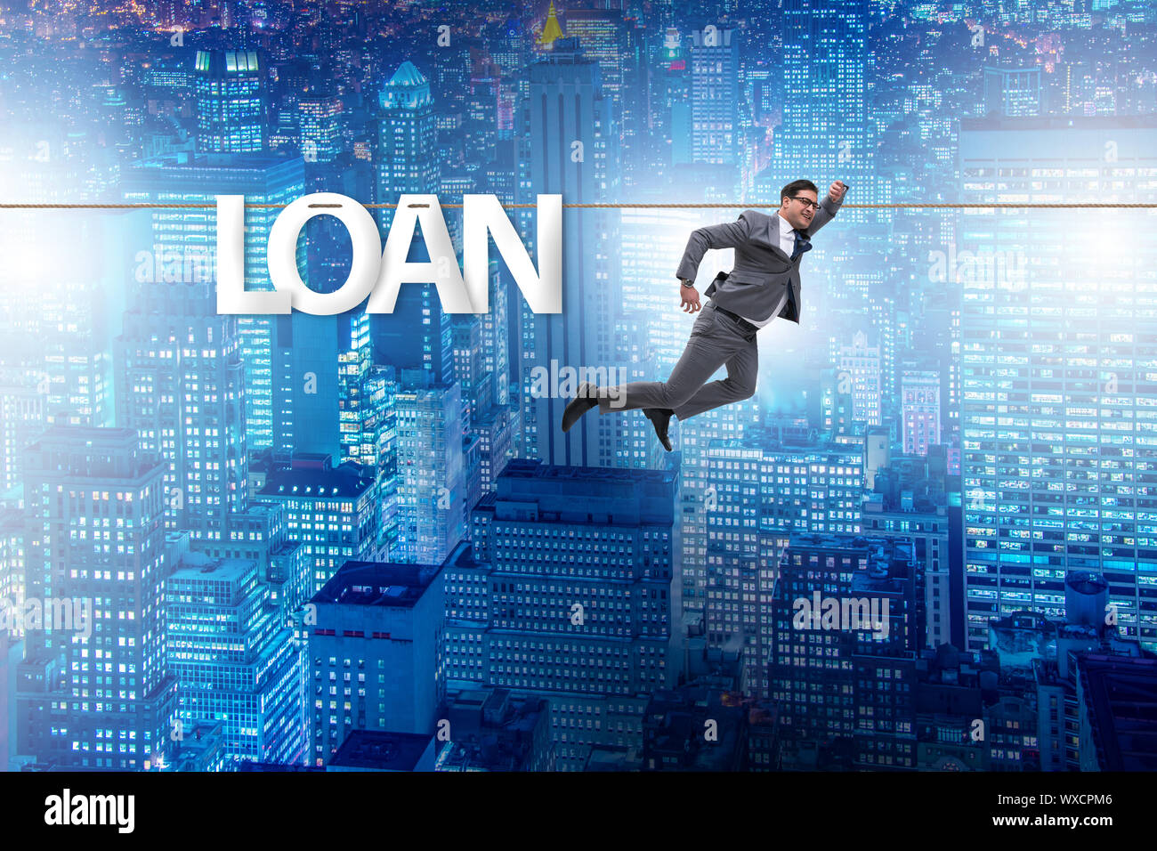 Debt and loan concept with businessman walking on tight rope Stock ...