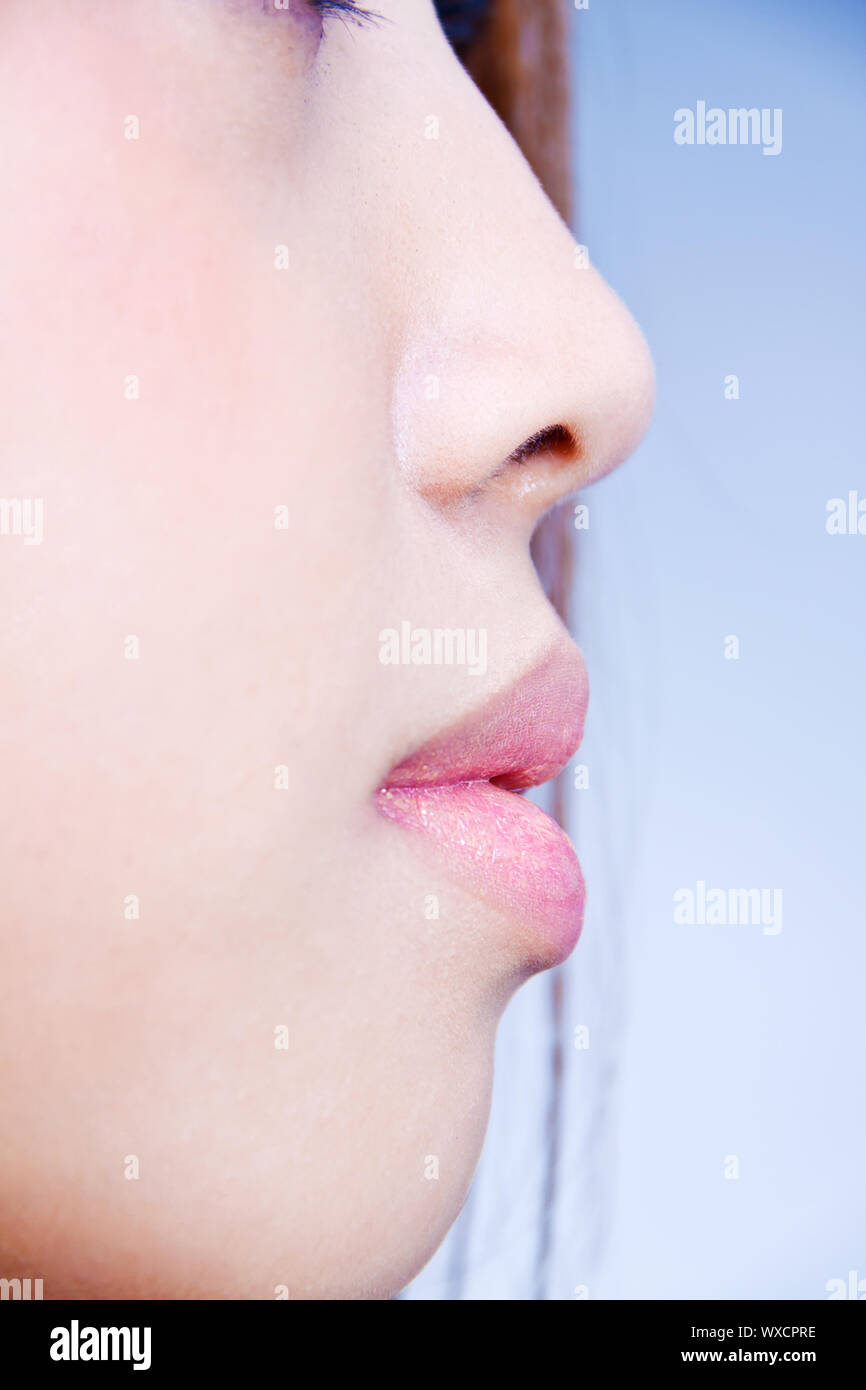 woman profil with small nose an sensual lips closeup Stock Photo - Alamy