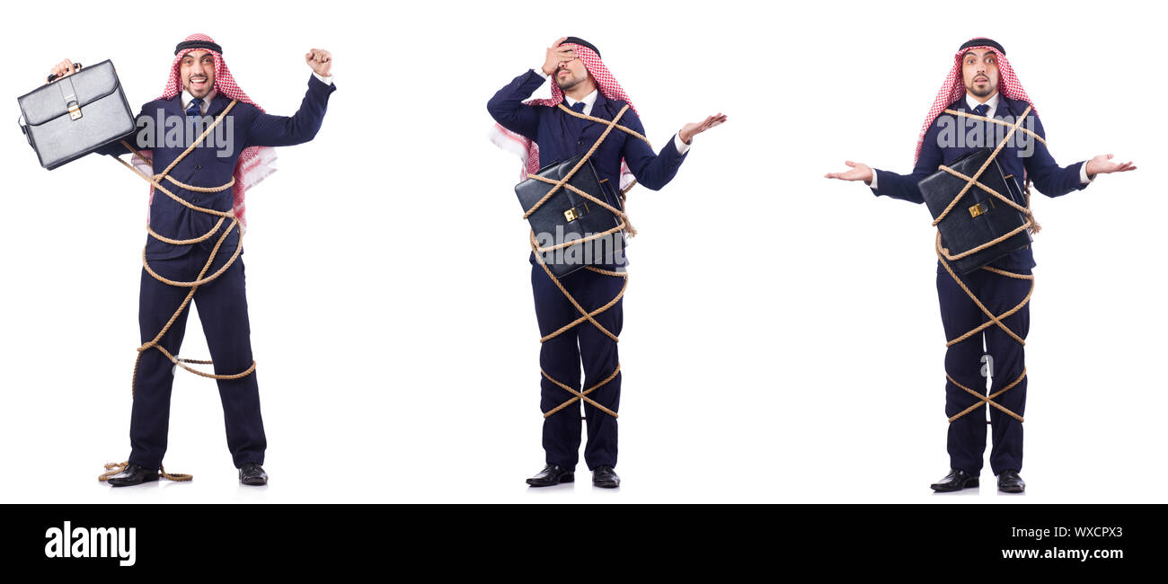 Arab man tied up with rope Stock Photo - Alamy