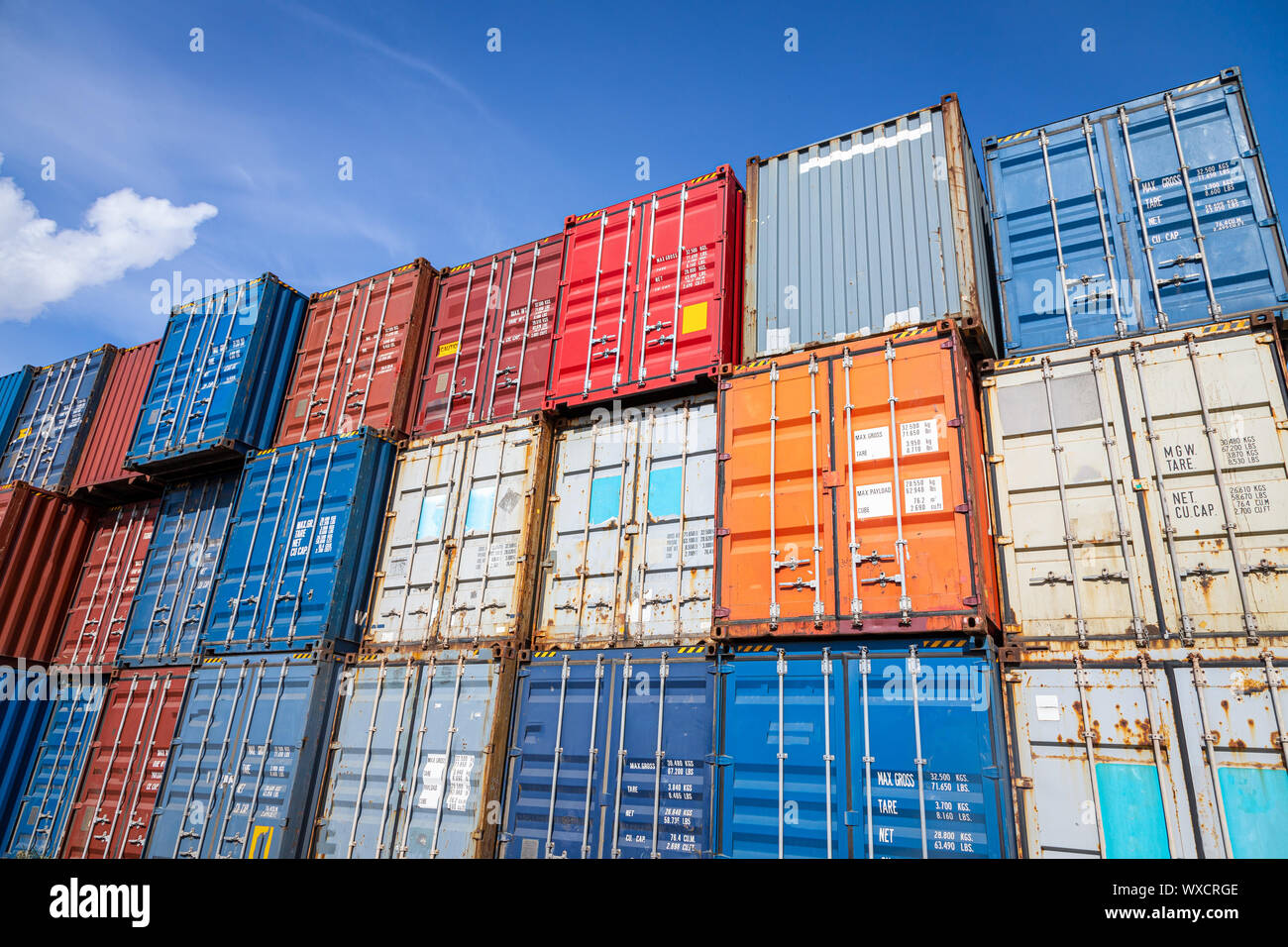 The territory of the container freight yard:a lot of metal containers ...