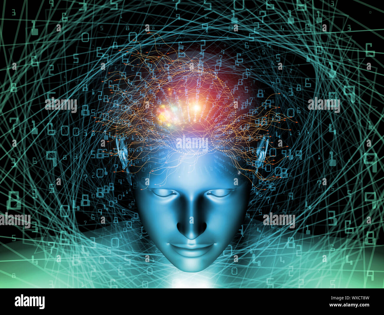 Design composed of human head, fractal grids and numbers as a metaphor ...