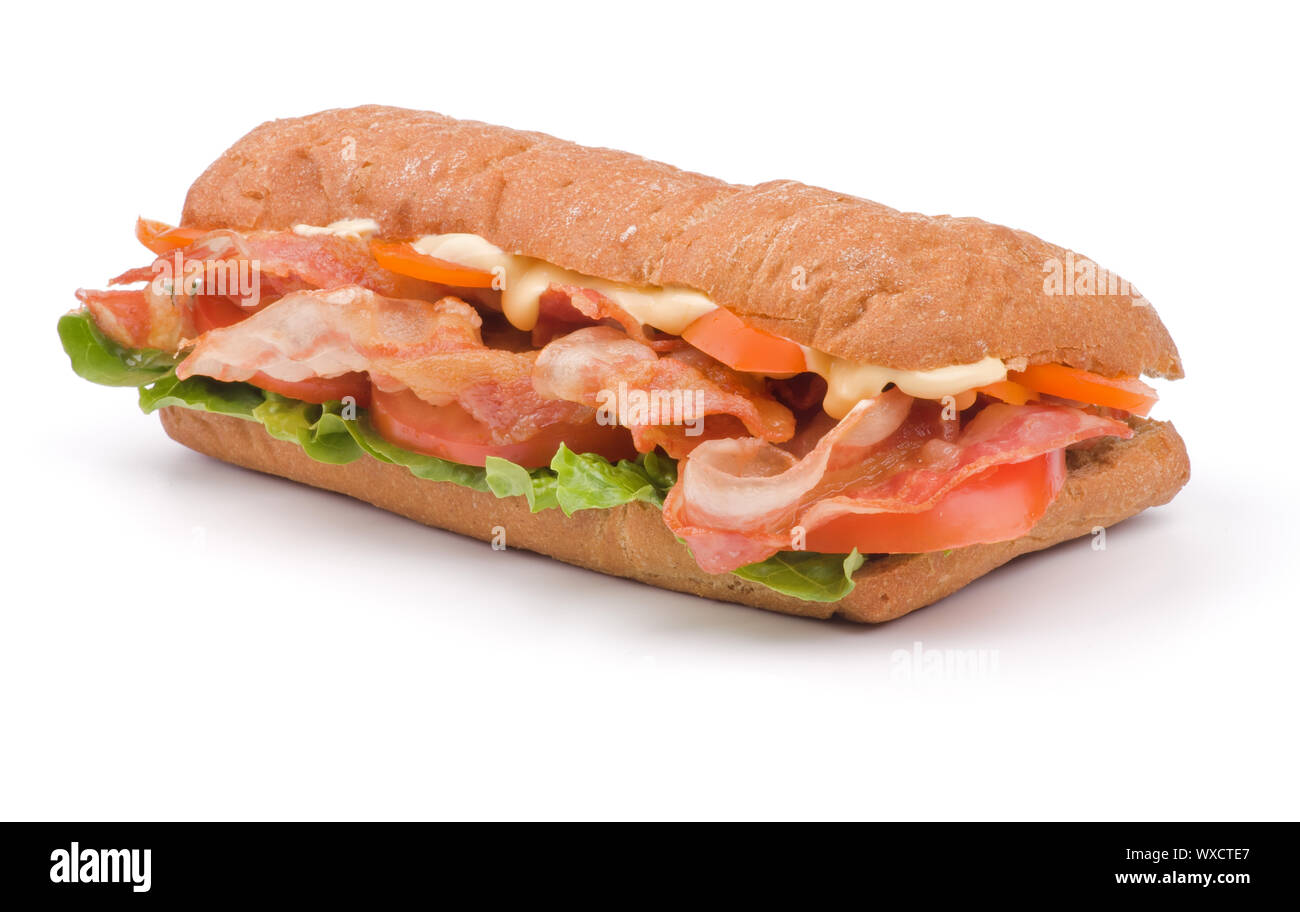 Big Ciabatta Sandwich with Bacon, Lettuce, Tomato, Cheese and Sauces ...