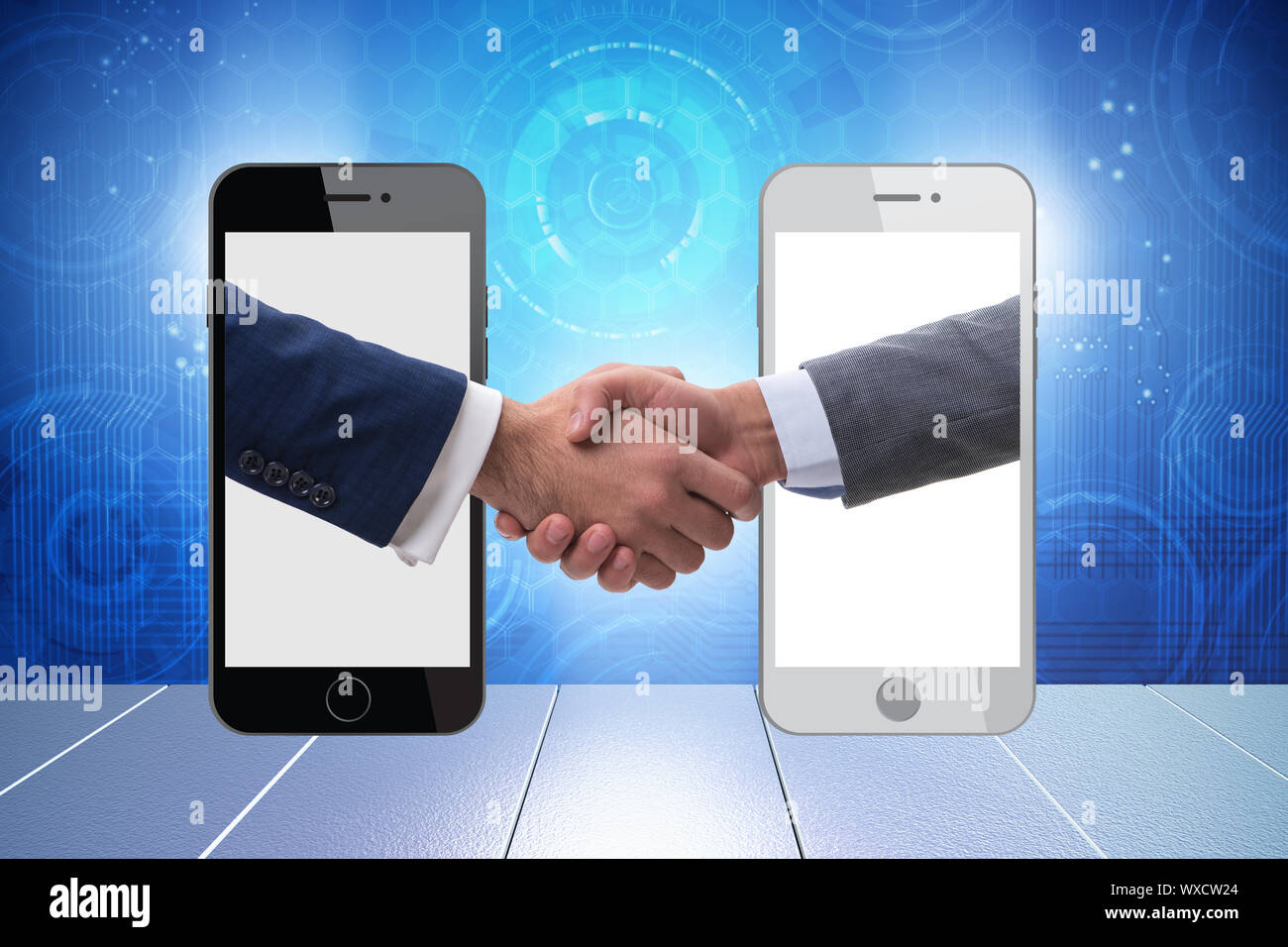 Concept of communication with businessmen handshaking Stock Photo - Alamy