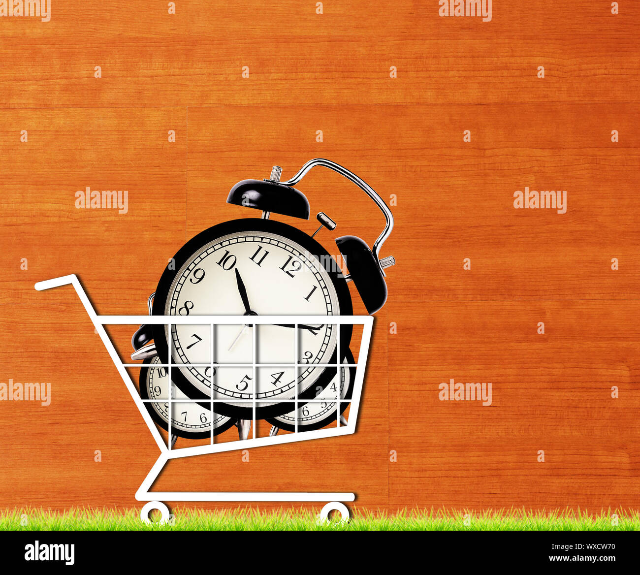 Time management concept, business planning, trolley and alarm clock ...