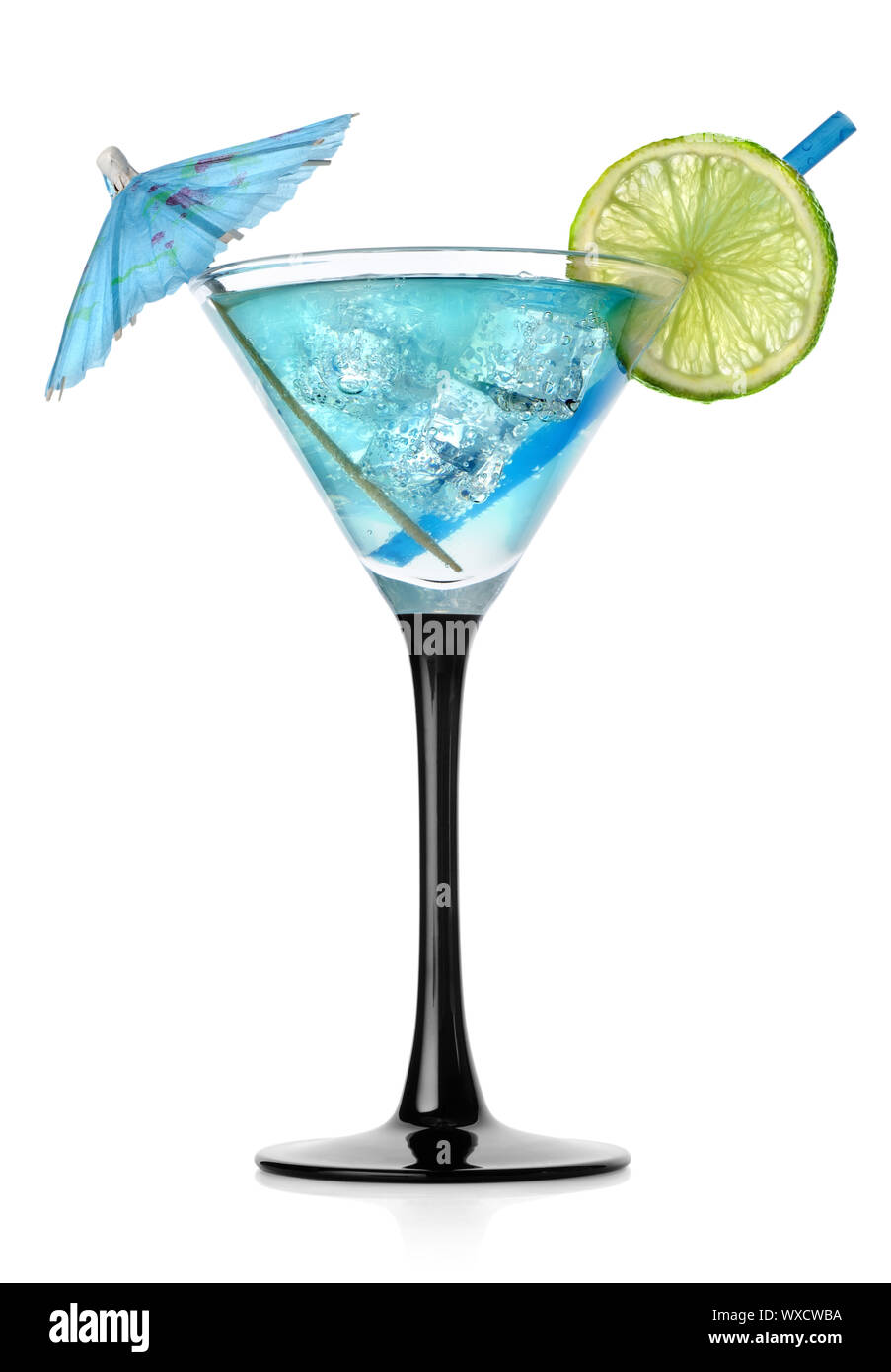 Blue cocktail in a glass isolated on a white background Stock Photo - Alamy