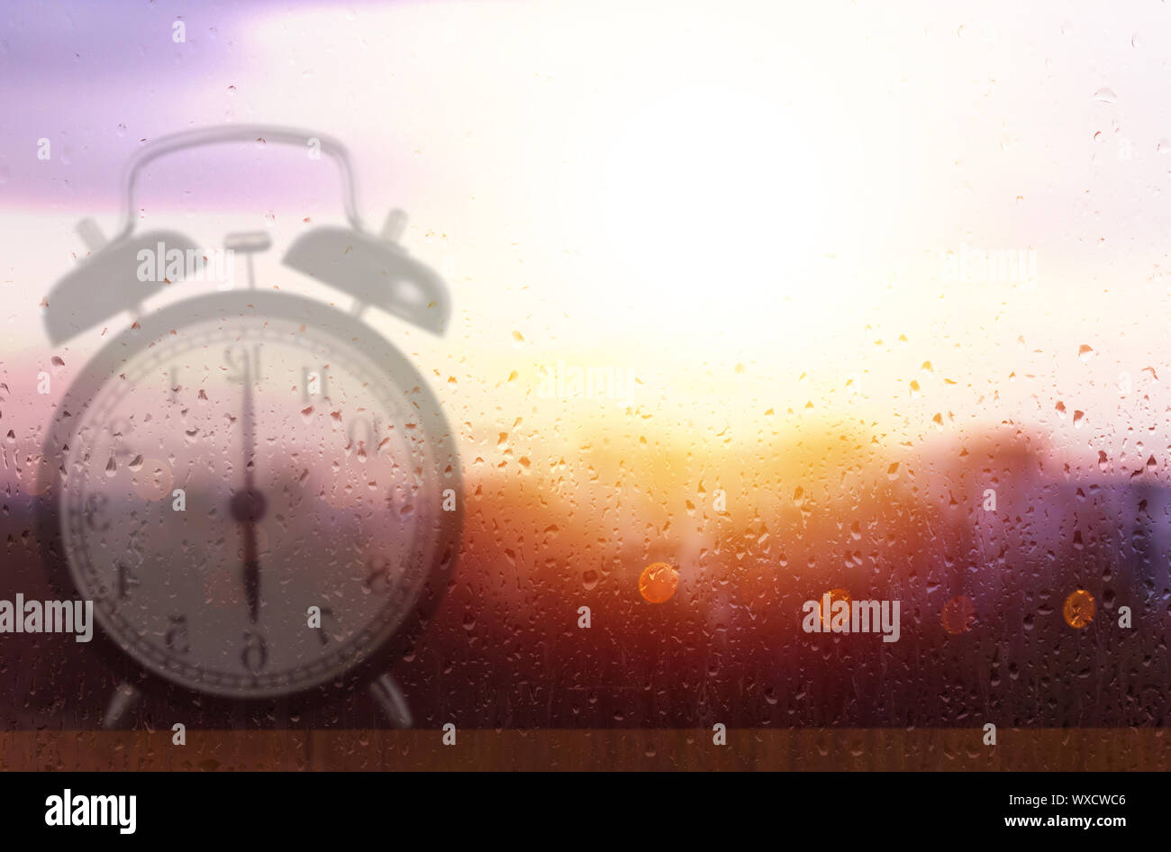 Time management concept, business planning, clock reflection on glass ...
