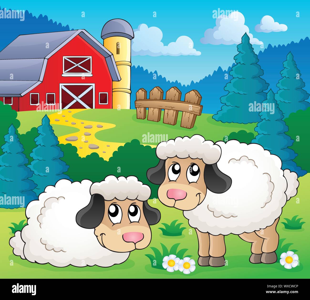 1 sheep field Stock Vector Images - Alamy