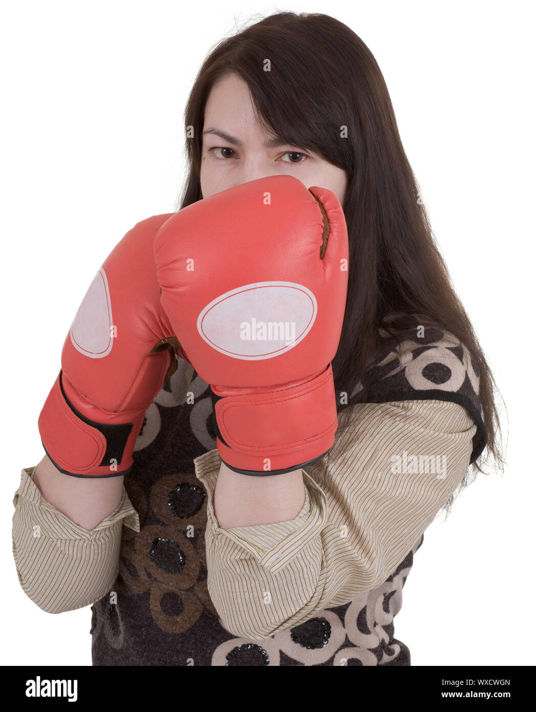 Girl in boxing-gloves on a white background Stock Photo - Alamy