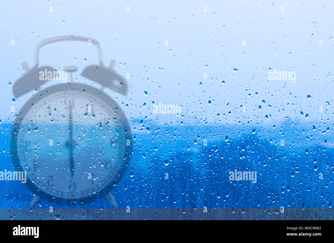 Time management concept, business planning, clock reflection on glass ...