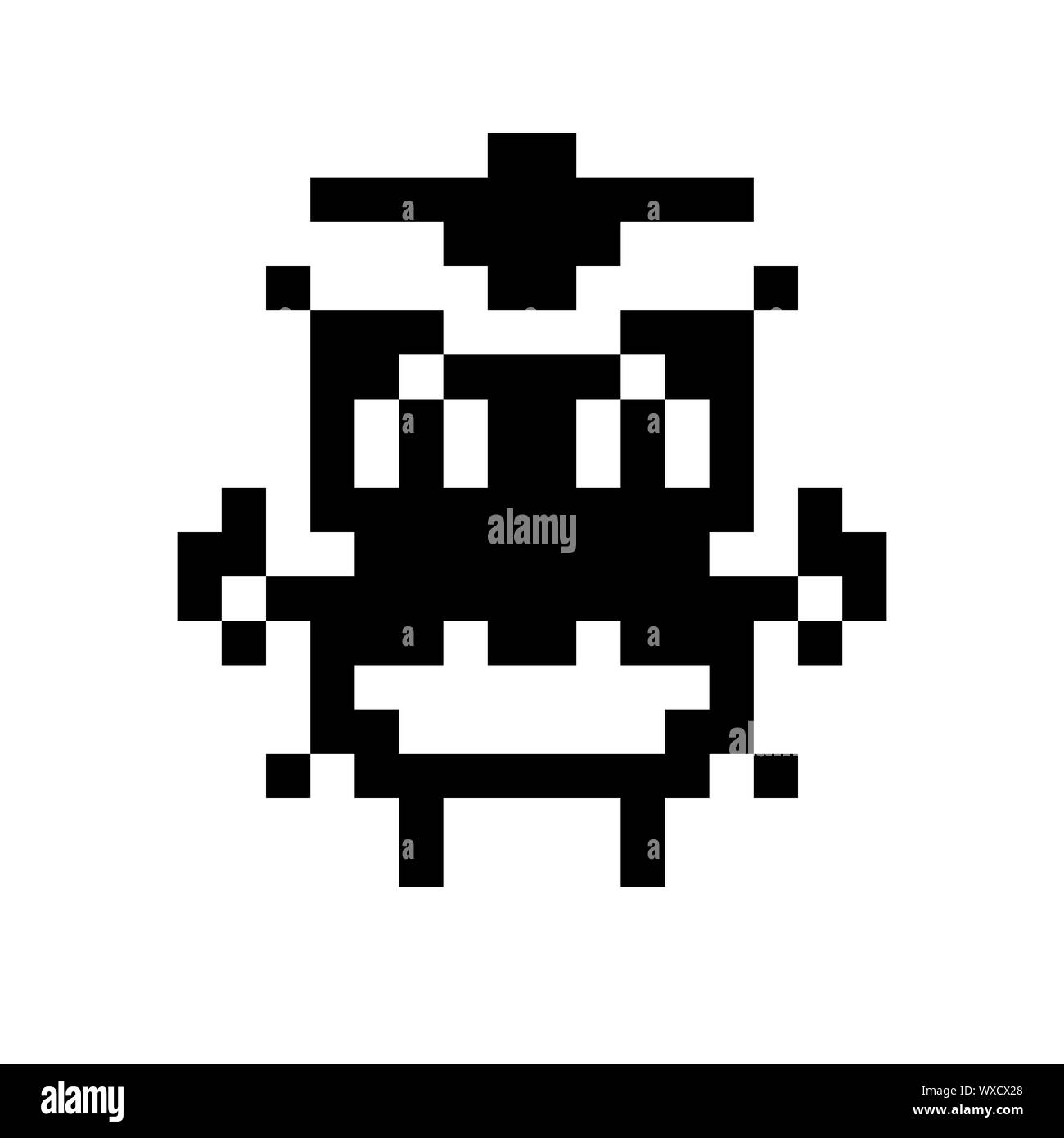 A simple monster pixel face black and white Stock Photo - Alamy