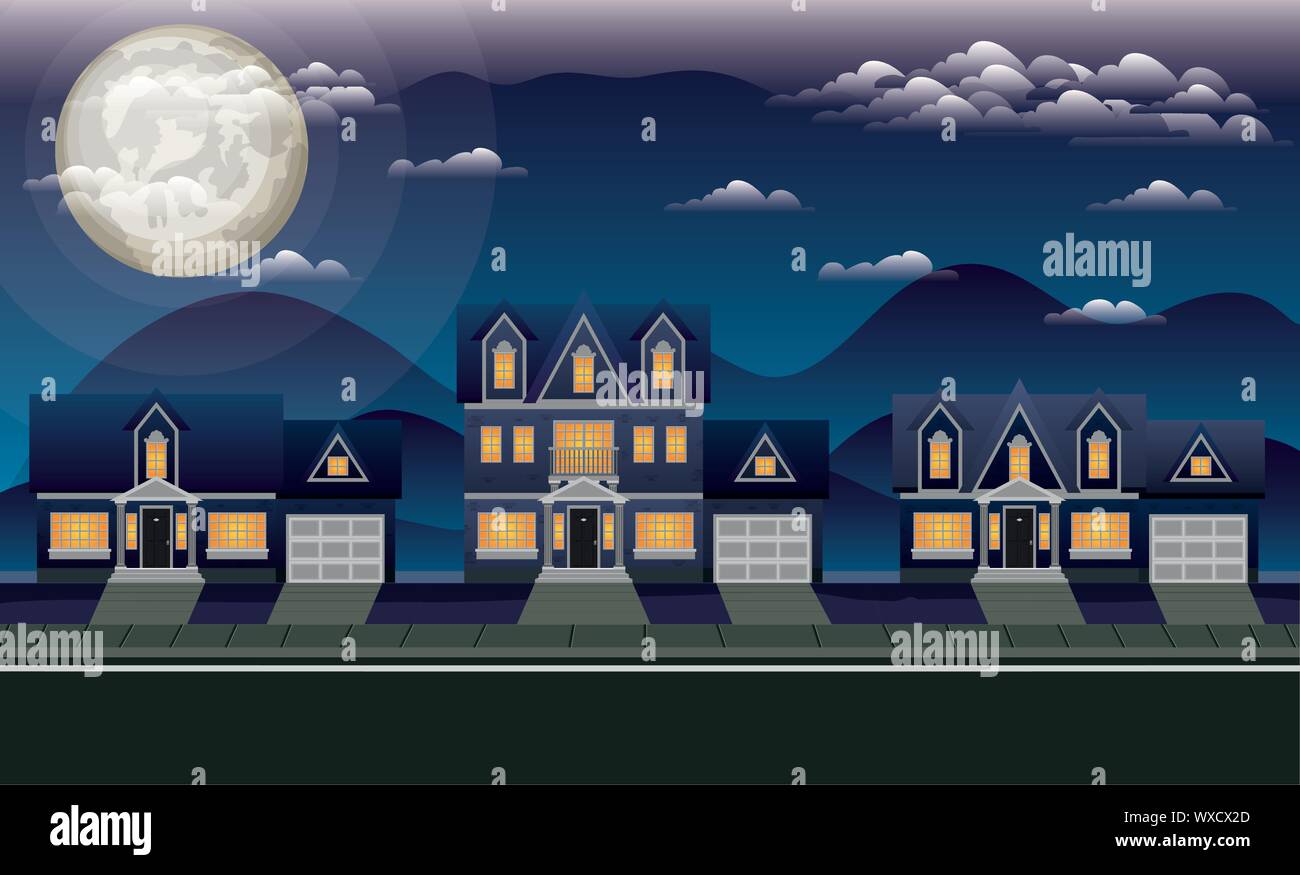 Night town street cottage Stock Vector Images - Alamy