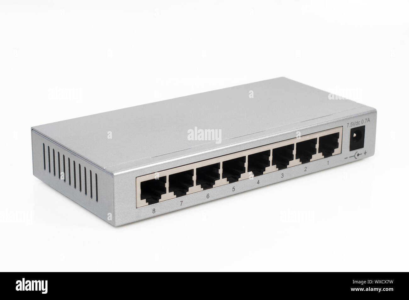 Eight port switch isolated on white background Stock Photo - Alamy
