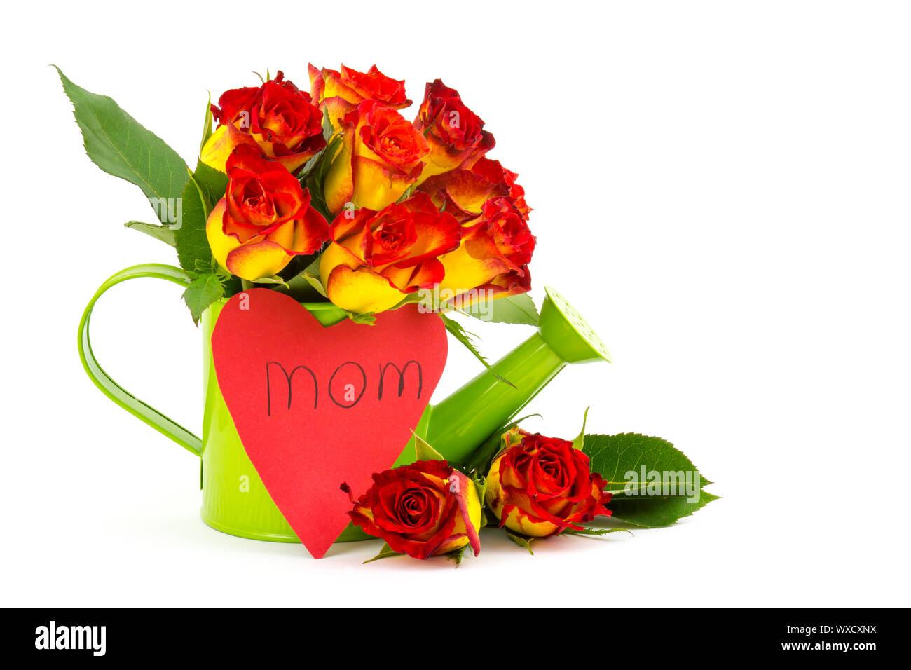 red and yellow roses and heart Stock Photo - Alamy