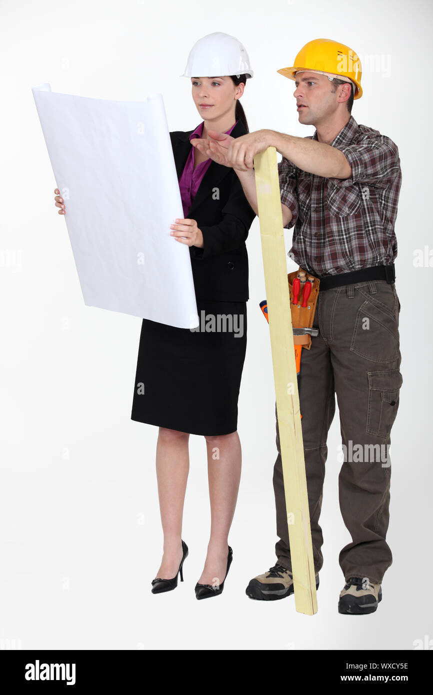 Architect and builder Stock Photo - Alamy