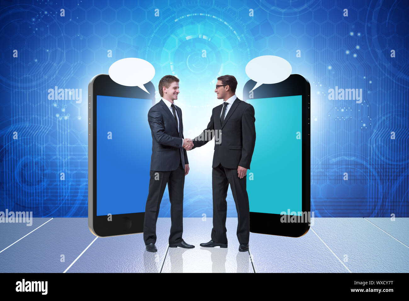 Concept of communication with businessmen handshaking Stock Photo - Alamy