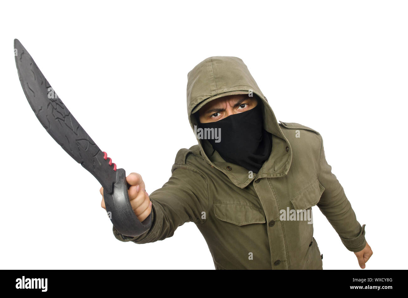 Criminal wearing mask isolated on white Stock Photo - Alamy