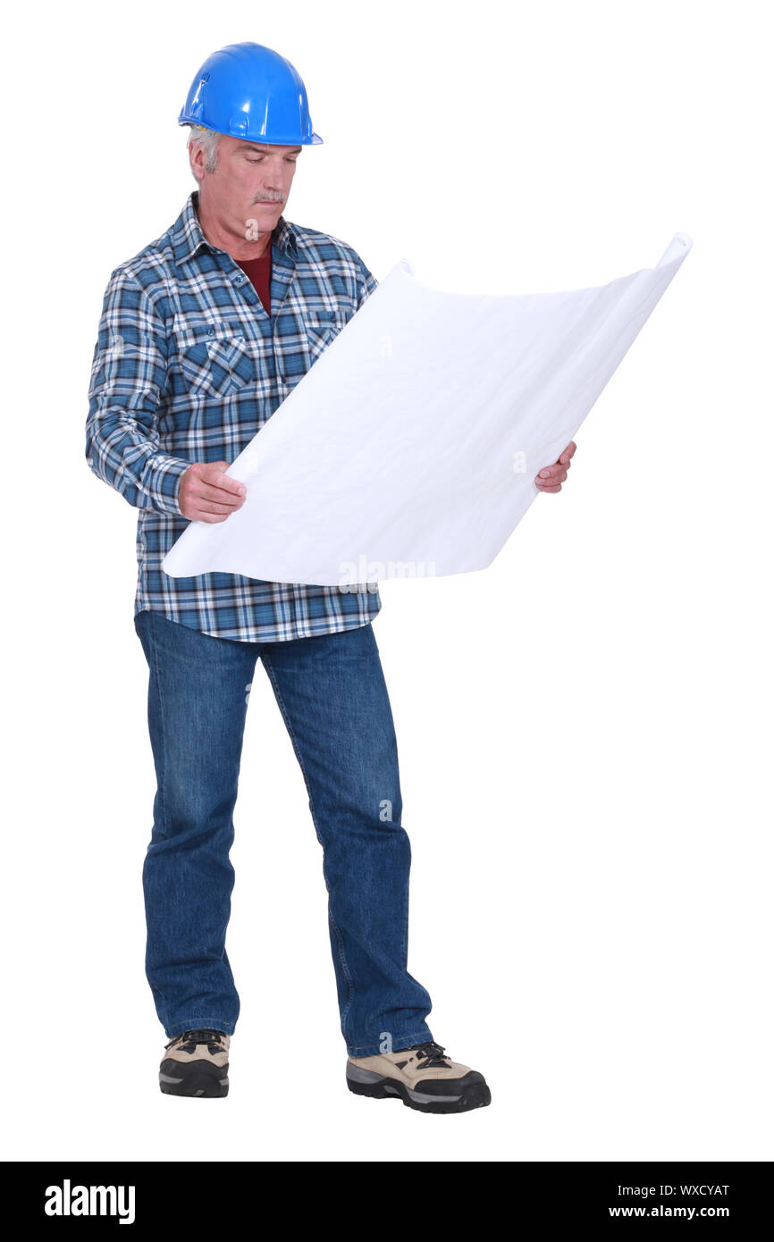 Construction foreman with blueprints Cut Out Stock Images & Pictures ...