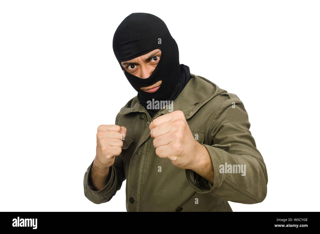 Criminal wearing mask isolated on white Stock Photo - Alamy